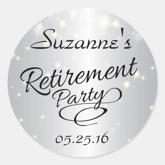 Sparkly Silver Retirement Stickers, Party Favors Classic Round Sticker ...