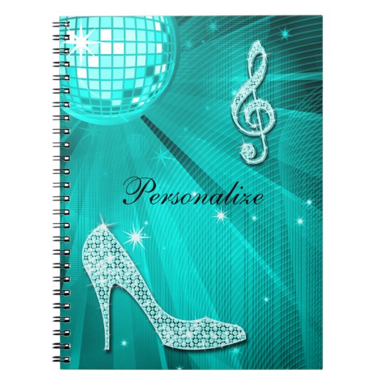 Sparkly Teal Music Note & Stiletto Heel Notebook | Zazzle.com