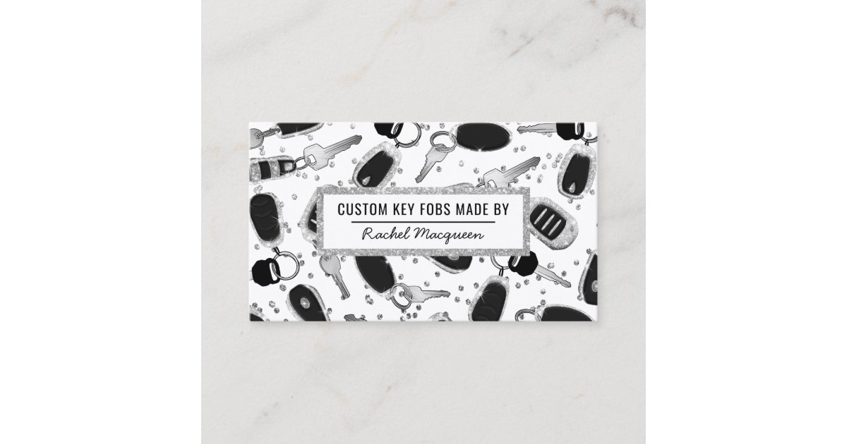 Sparkly White Silver Glitter Key Fob Crafter Busin Business Card | Zazzle