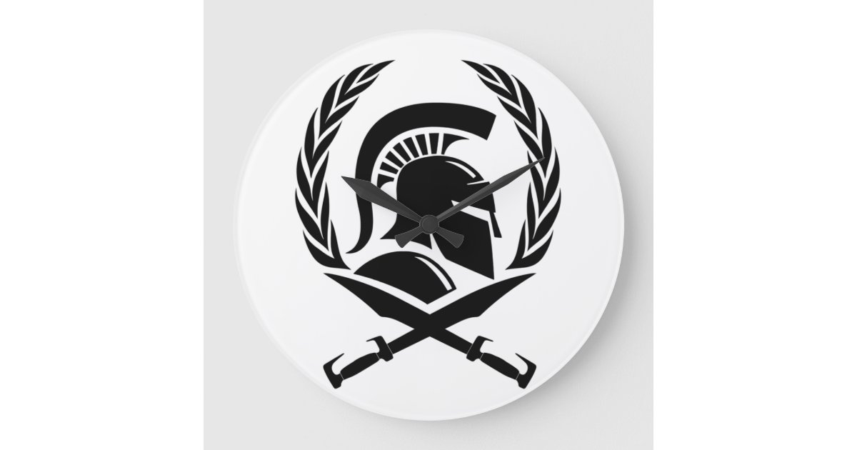 Spartan Helmet Wreath and Sword Large Clock | Zazzle