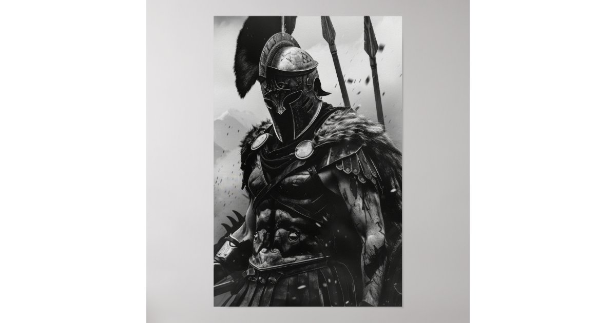 Spartan Warrior in Black and White Armor Poster | Zazzle