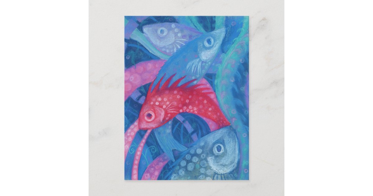 Spawning, Fish, Pink & Blue, Underwater Painting Postcard | Zazzle