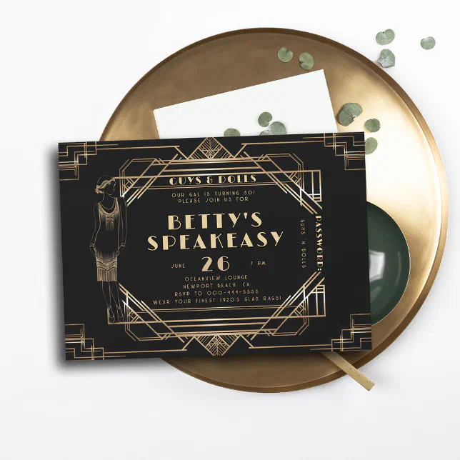 Speakeasy Flapper Roaring 20s Gold Gatsby Birthday Invitation | Zazzle