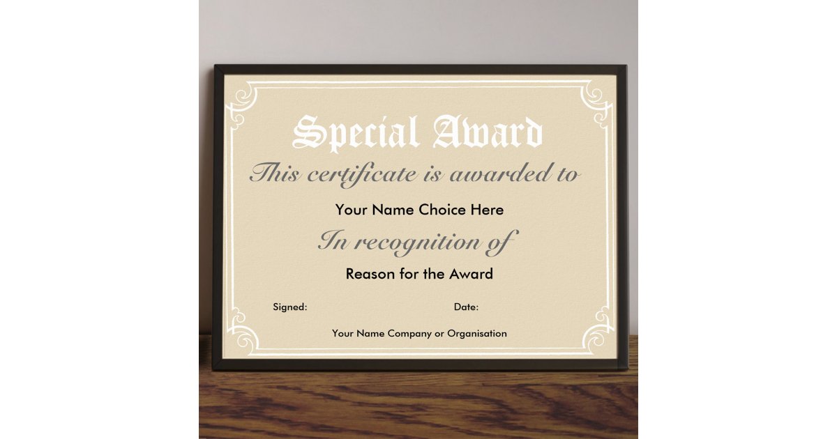 Special Award Certificate Poster | Zazzle