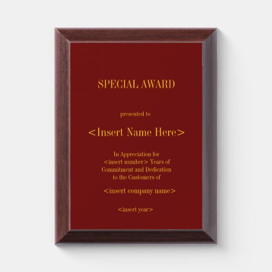 Special Commitment and Dedication Award Plaque | Zazzle.com