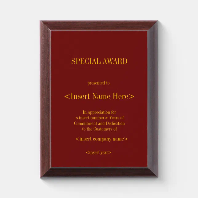 Special Commitment and Dedication Award Plaque | Zazzle