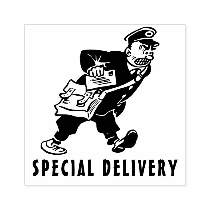 Special Delivery angry postman cartoon Rubber Stamp | Zazzle
