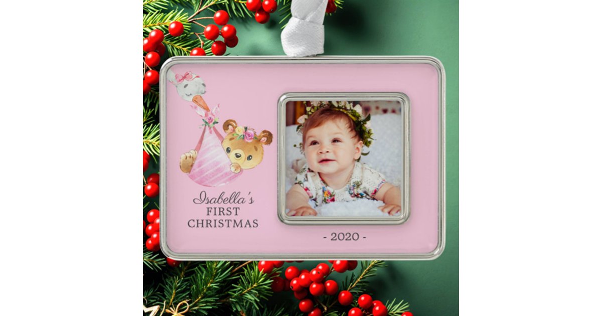Special Delivery Bear First Christmas Photo Ornament | Zazzle