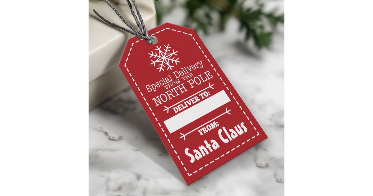 Special Delivery From North pole and Santa Claus Gift Tags | Zazzle