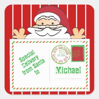 Special Delivery From Santa Cartoon for Children Square Sticker | Zazzle
