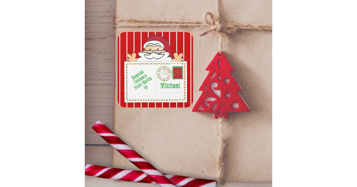 Special Delivery From Santa Cartoon for Children Square Sticker | Zazzle