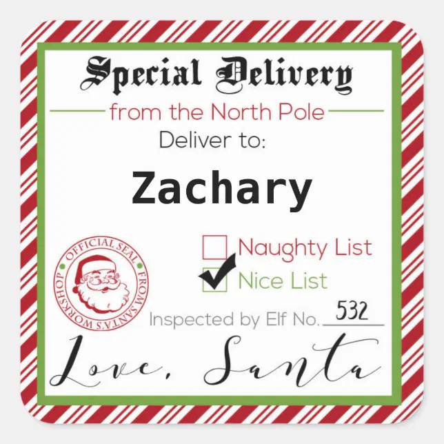 Special Delivery from Santa Gift Tag Stickers | Zazzle