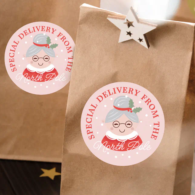 Special Delivery From The North Pole Mrs. Claus Classic Round Sticker ...