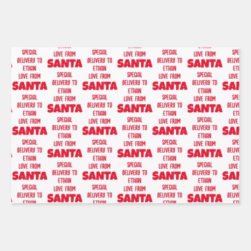 Special Delivery Name From Santa Red Gold White Wrapping Paper Sheets ...