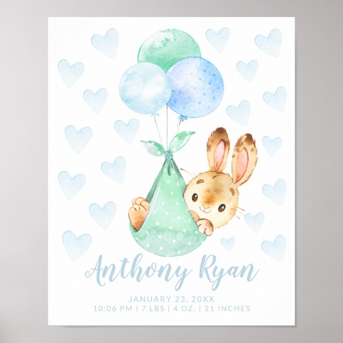 Special Delivery Stork Bunny Rabbit Baby Stats Poster | Zazzle.com