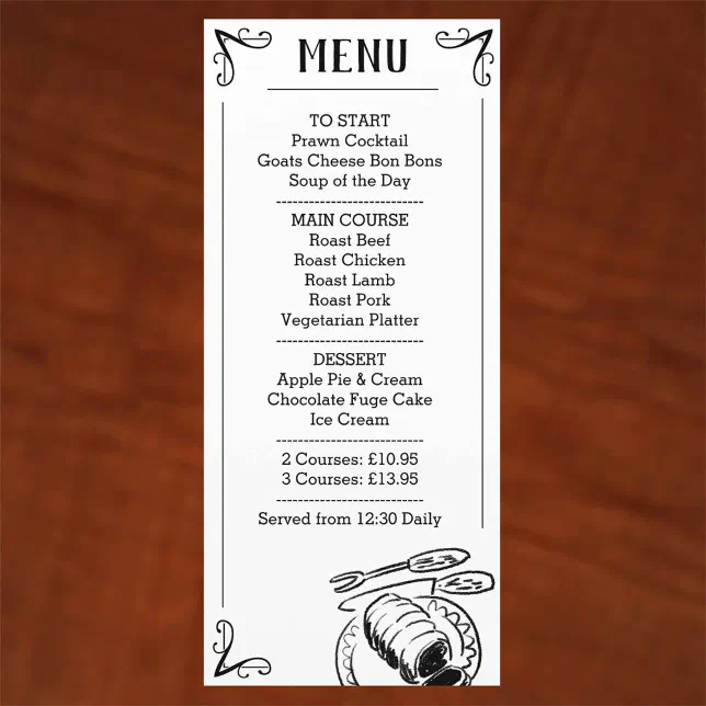 Special Dinner Menu Description. | Zazzle
