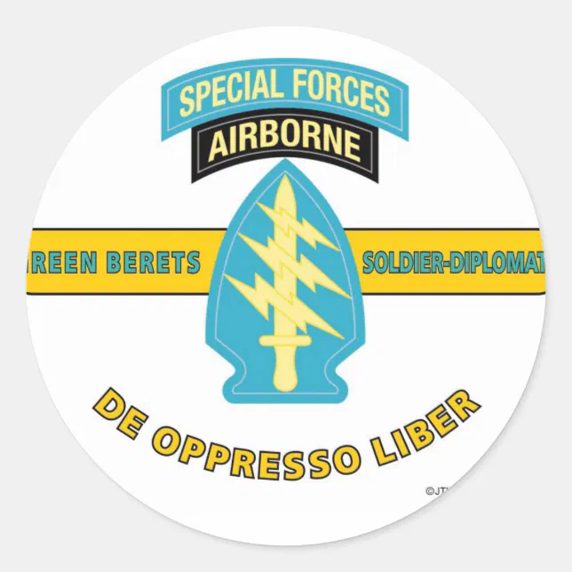 SPECIAL FORCES AIRBORNE "DE OPPRESSO LIBER" CLASSIC ROUND STICKER | Zazzle