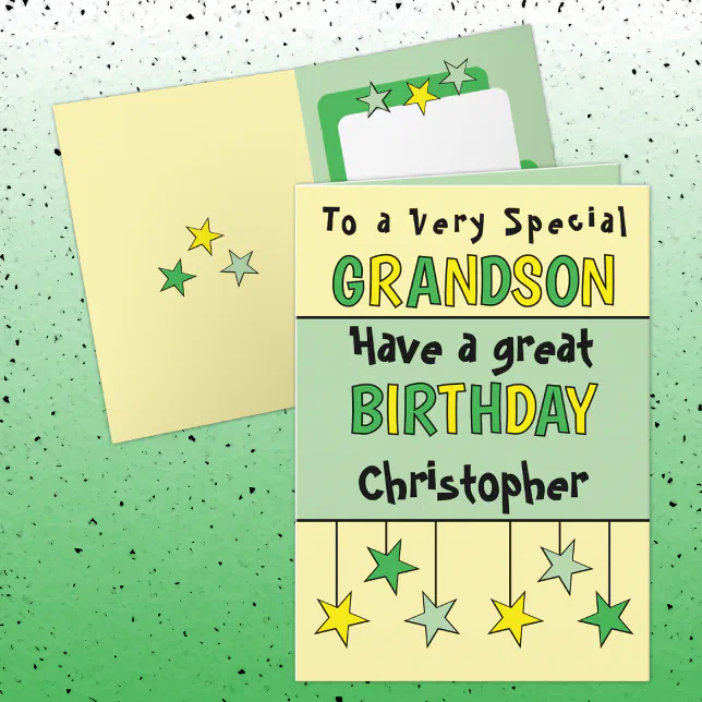 Special grandson name green birthday card | Zazzle