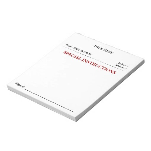 Special Instructions Slip Note Pad (White) | Zazzle