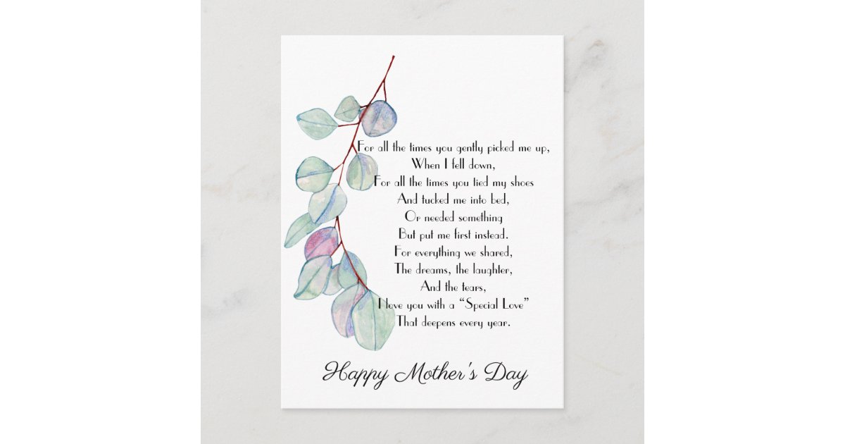 Special Love Mother's Day Poem Postcard | Zazzle