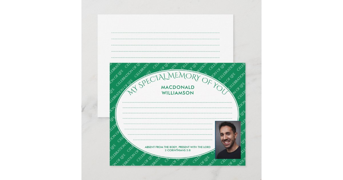 SPECIAL SHARE MEMORY OF YOU Green Mourners Card | Zazzle