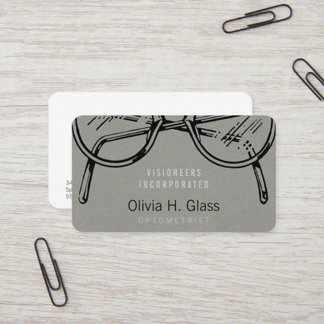 Spectacles Eyewear Gray Faux Flannel Business Card | Zazzle