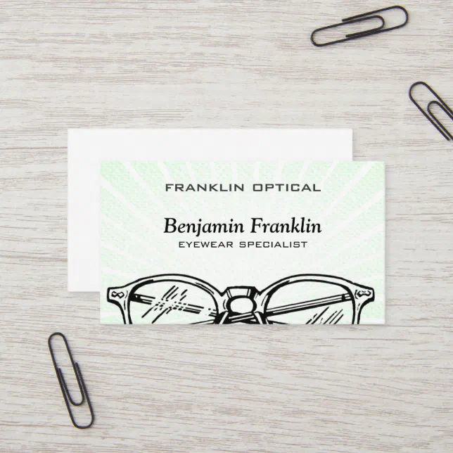 Spectacles Eyewear Sunburst Optical Vision Business Card | Zazzle