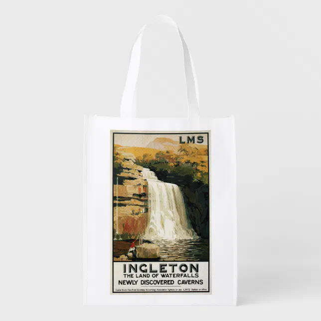 Spectators Climb on Waterfall Railway Poster Reusable Grocery Bag | Zazzle