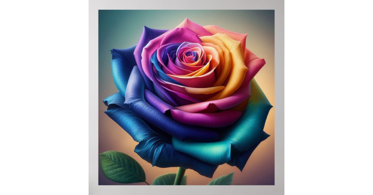 Spectrum Bloom - Vivid Rainbow Rose Poster | Zazzle