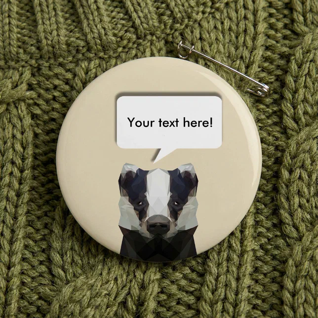 Speech bubble Cute geometric badger Pinback Button | Zazzle