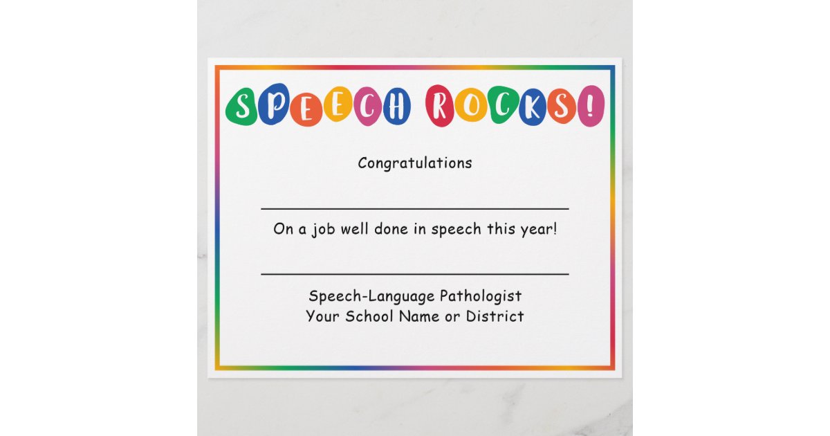 Speech Rocks End of School Year Certificate | Zazzle