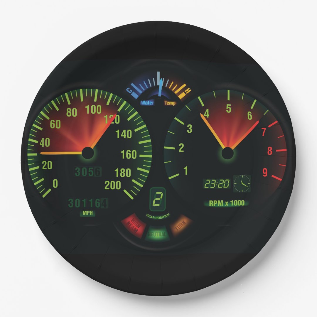 Speedometer Odometer Design Paper Party Plate | Zazzle