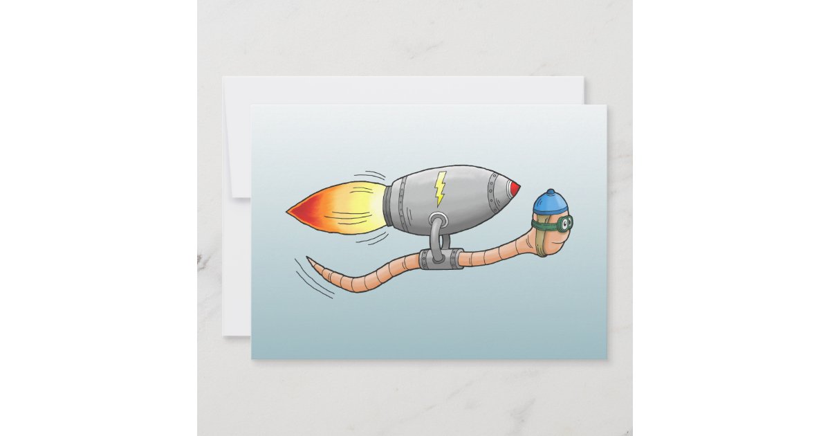 Speedy Rocket Worm Birthday Card | Zazzle
