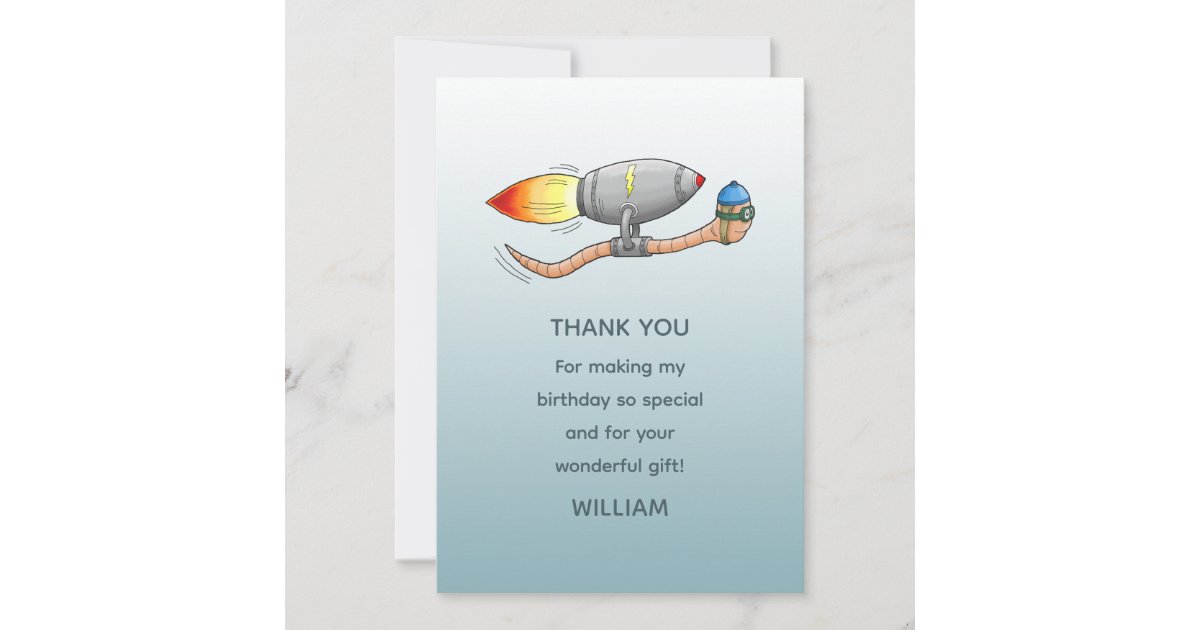 Speedy Rocket Worm Thank You Card | Zazzle