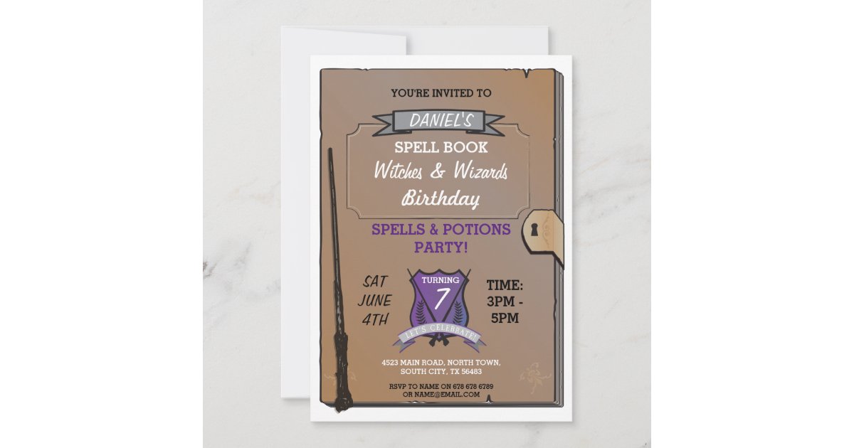 Spell Book Wizards Witches Birthday Party Invite | Zazzle