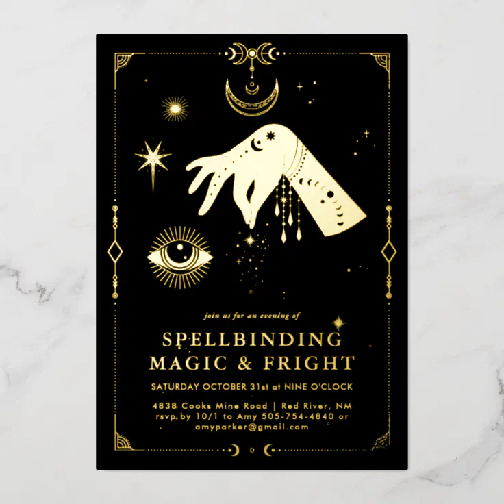 Spellbinding Occult Magic | Elegant Halloween Foil Invitation | Zazzle