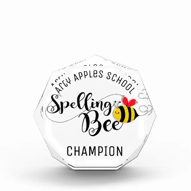 Spelling bee Champion trophy 1st prize Acrylic Award | Zazzle