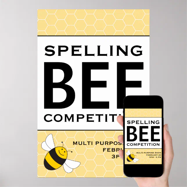 Spelling Bee Competition Announcement Poster 24x36 | Zazzle