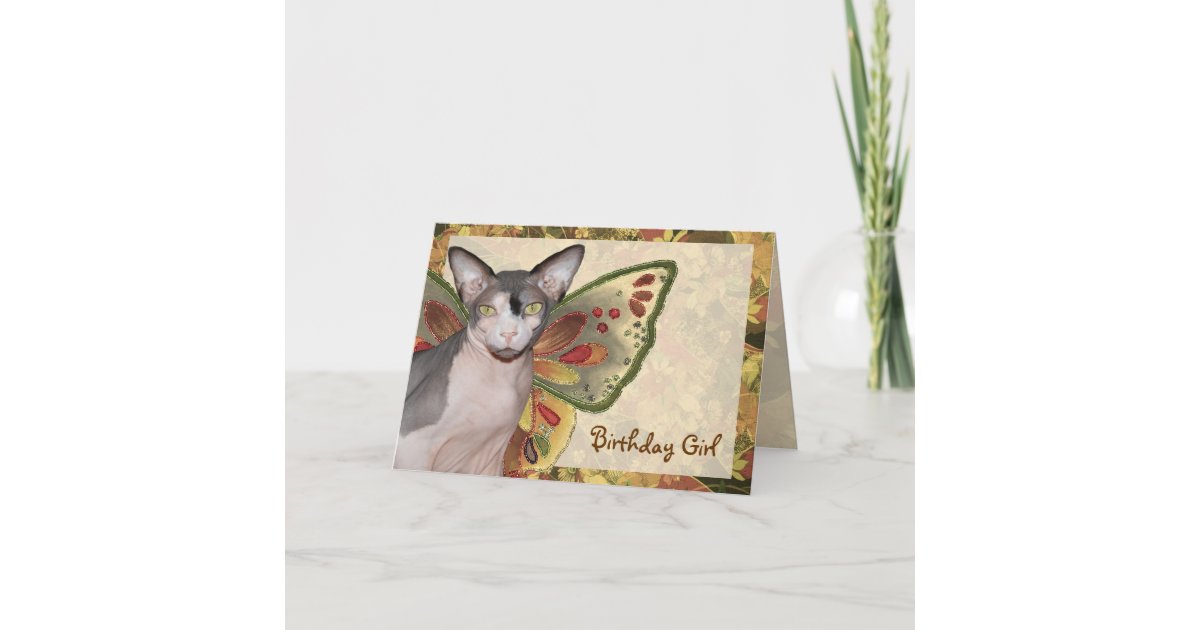 Sphynx Birthday Girl Cat Fairy Card | Zazzle