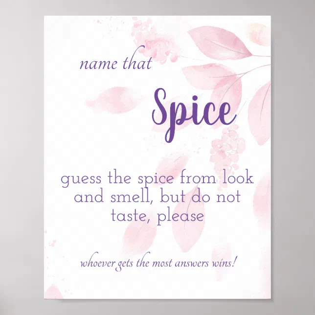Spice It Up: Name That Spice Bridal Shower Game Poster | Zazzle