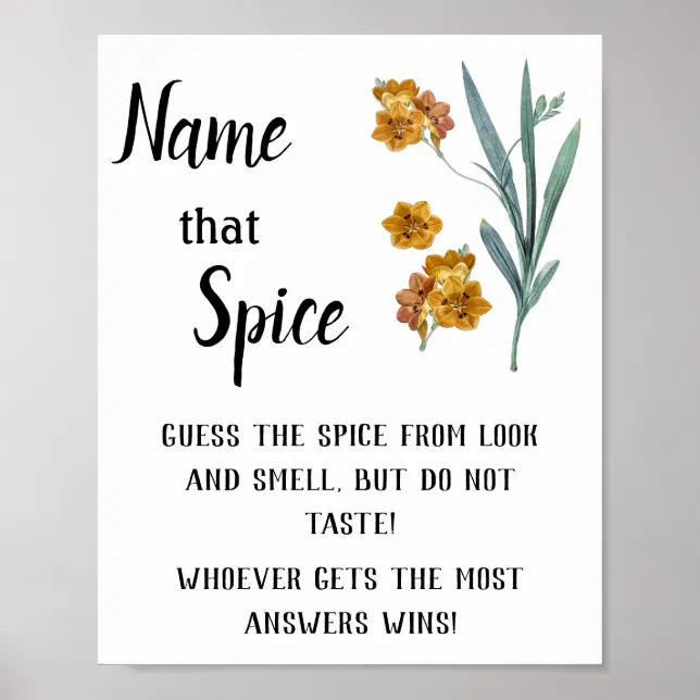 "Spice It Up: Name That Spice Bridal Shower Game" Poster | Zazzle