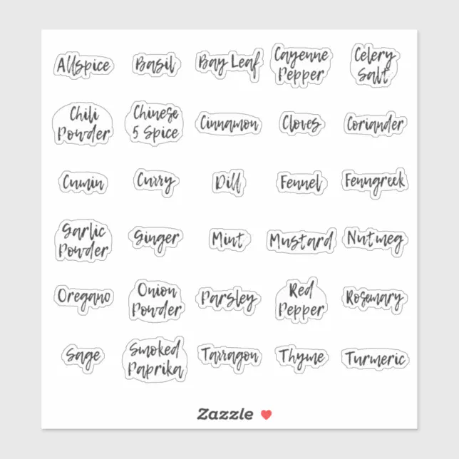Spice jar labels with casual script font | Zazzle