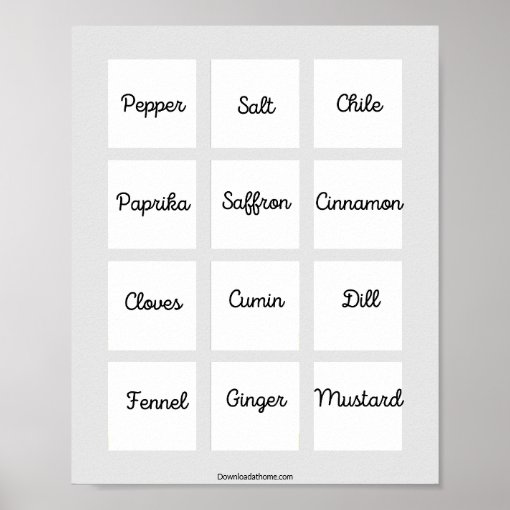 Spice labels for chefs gourmet cooks poster | Zazzle