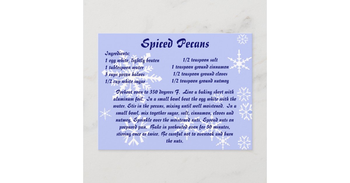 Spiced Pecans Recipe Post Card | Zazzle