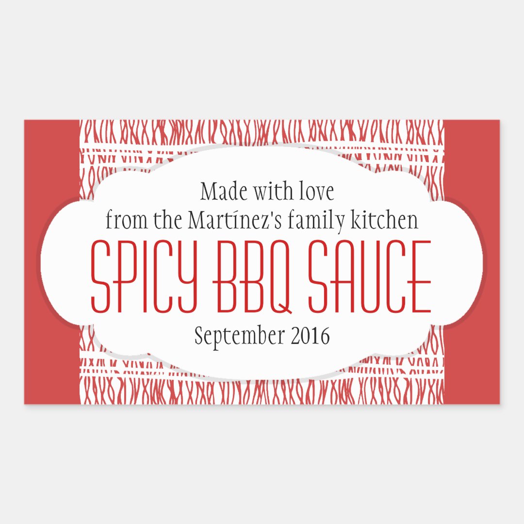 Spicy BBQ sauce red food label sticker | Zazzle