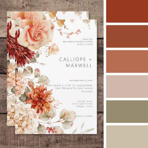 Spicy Fall Rust & Blush Boho Floral Invitation | Zazzle
