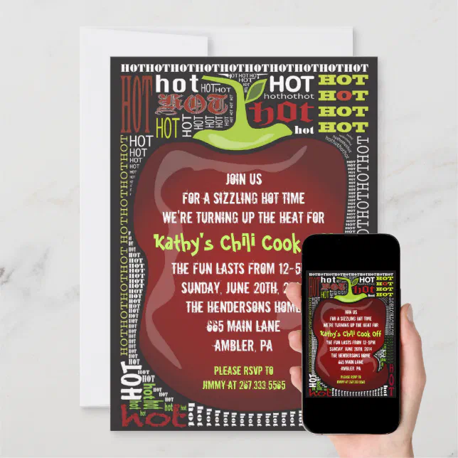 SPICY HOT CHILI PEPPER Party Invitation Invite | Zazzle