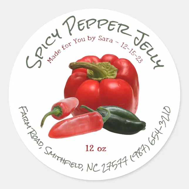 Spicy Pepper Jelly with Red and Green Peppers Classic Round Sticker ...