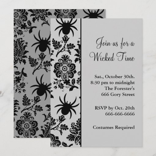 Spider Damask Halloweeen Invitation (gray) | Zazzle