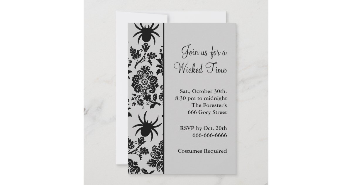 Spider Damask Halloweeen Invitation (gray) | Zazzle